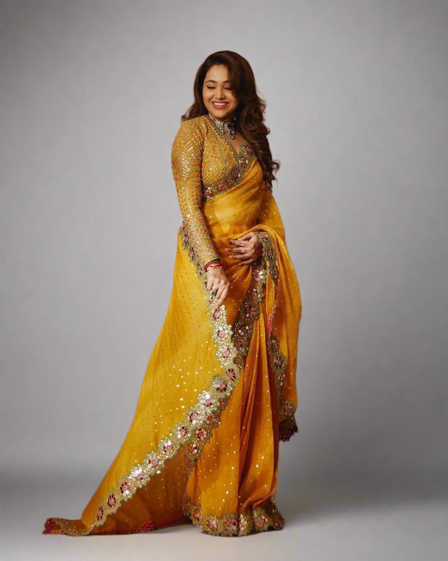 Soft Georgette Saree with Mirror and Sequin Embroidery Work